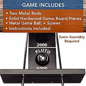 WE Games Shoot The Moon Game, Large 18 inches, Black Stained Solid Wood Board with Metal Ball and Rods, Retro Balancing Game for Family and Bar