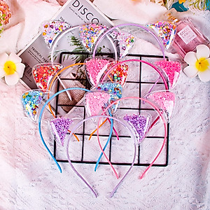 Fishdown Cute Cat Ears Headbands Set for Girls Plastic Headbands for Non-slip Transparent Cat Ears Headbands Quicksand(7pcs Per Pack Each Color 1pcs)