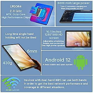 Tablet DMOAO Android 12 Tablet 2023 Latest Octa-Core 2.0GHz CPU 2 in 1 Tablets with 8GB RAM 64GB ROM/512GB Expandable, Google Certified 5G WiFi Tableta (Black)