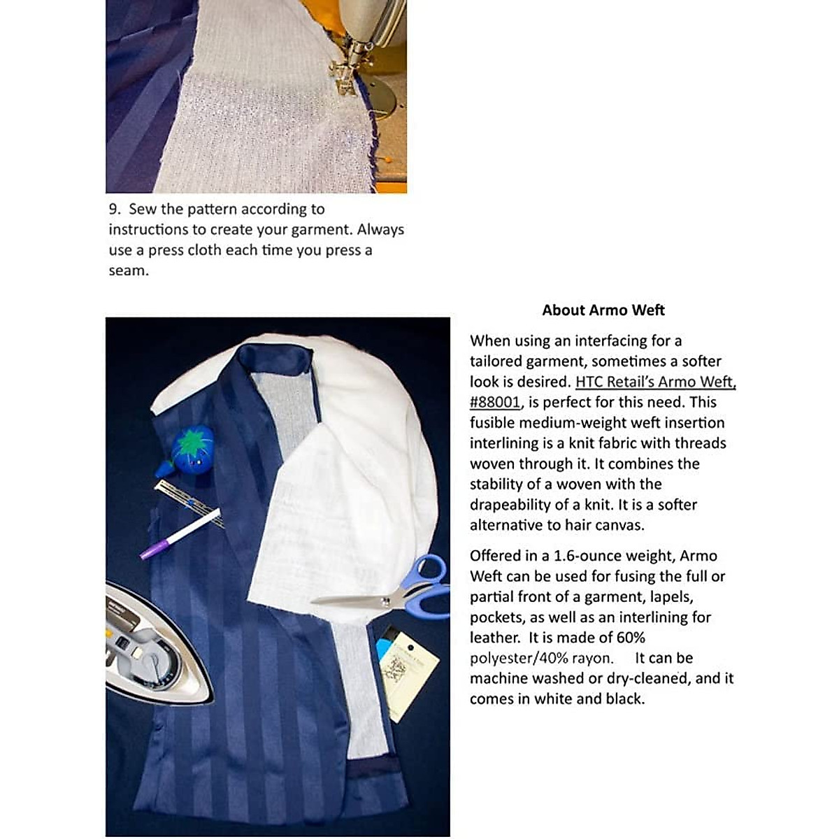 Superpunch Armo Weft HTC88002 Interlining/Interfacing - 20 Inches Wide, Medium Weight Woven Iron On Fleece Fusible Interface for Sewing, Polyester, Rayon, Sold in 2 Yard Package, Made In USA (White)