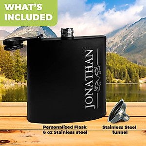 Klin Living Personalized Custom Flask for Men, Groomsmen Flask, Engraved for Men, Women, Groom, Personalized Groomsmen Gifts, 6 oz with Mini Funnel (1)