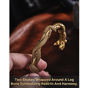 COPPERTIST.WU Cuff Bracelets for Men Women | Double Snake Twisted Brass Open Bangle Jewelry Gifts (S)