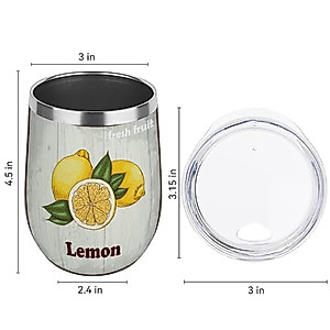 silichee 20 Oz Stainless Steel Wine Tumbler with Lid Vintage Drawing Lemon Insulated Tumblers Vacuum Coffee Mugs for Hot and Cold Drinks,Coffee,Wine