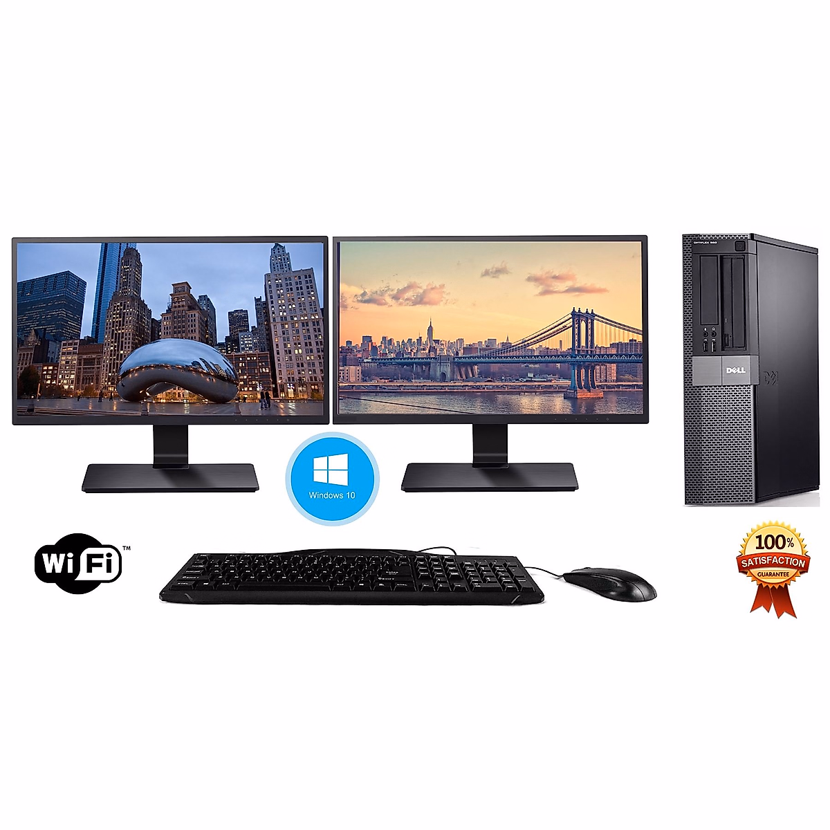 Dell Optiplex 980 Refurbished Desktop PC with Two New 20 inch Dell Monitor - Intel Core i5-650 3.2GHz 16GB 250GB DVD Windows 10 ~ Keyboard & Mouse ~ WiFi Adapter (Renewed)