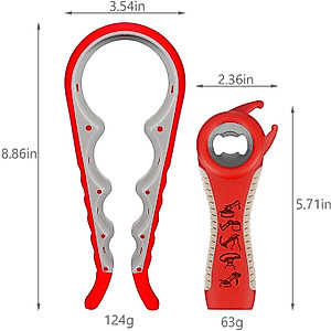 Jar Opener,Manual Can Opener,Bottle Opener Can Openers for Seniors with Arthritis,Weak Hands, 5-in-1 Multi Kitchen Tools Set for Children, Women and Seniors (Red)
