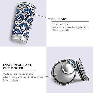 Scallop Blue Stainless Steel cups for hot and cold with Lid and Straw coffee travel mug 20oz for outdoor simply tumblers with lids 20 OZ