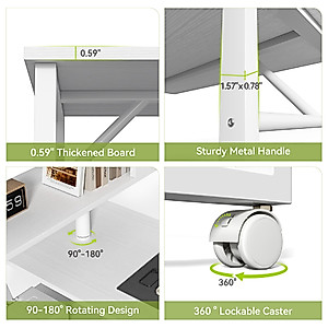 LITTLE TREE White Rotating Desk with Bookshelf, L-Shaped Computer Desk with Shelves, Reversible Writing Desk and Bookcase Combo with Storage for Home Office