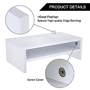 VLikeze White Monitor Stand Riser, 2 Tiers Computer Monitor Stand with Storage, Desktop Organizer Screen Shelf Laptop Riser Stand for Printer/TV/Notebook/PC, 16.5 Inches