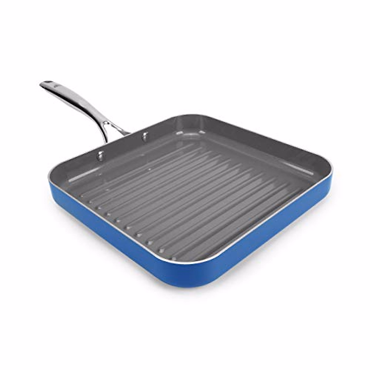 EaZy MealZ Square Non-Stick Grill Pan for Stove, Light weight, Perfect Grill Marks, Oven Safe up to 500 Degrees, Large, 10.5" Blue