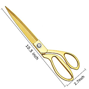 Premium Tailor Scissors,Heavy Duty Sewing Scissors Gold Titanium Coating Stainless Steel Fabric Scissors Leather Comfort Grip Shears Professional Ultra Sharp Cloth Tailor Scissors 10.5 Inch