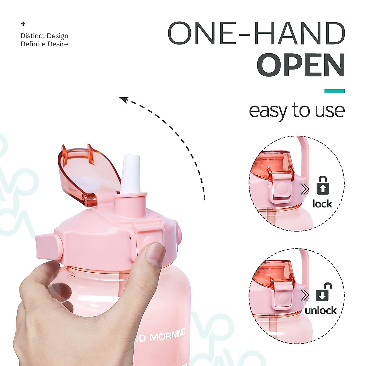 Venture Pal Large Half Gallon/64oz Motivational Water Bottle with Time Marker & Straw,Leakproof Tritan BPA Free Water Jug,Ensure You Drink Enough Water Daily for Fitness,Gym,Sports-Light Pink