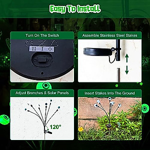 Halloween Decorations Outdoor - 2Pack 12LED Scary Solar Lights, Green Eyeball Firefly Lights, Swaying Waterproof Decor for Garden, Patio, Yard, Pathway