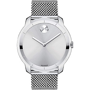 Movado Men's BOLD Thin Stainless Steel Watch with a Printed Index Dial, Silver (Model 3600260)