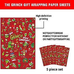 GHONXEUR 5 Pcs Christmas Wrapping Paper Gift Wrap Bulk Art Paper Folded Flat for Baby Shower Birthday Party Decorations Wedding DIY Crafts Gift Packing, 20 x 30 Inch