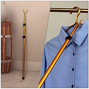 DOITOOL Long Reach Hook 49.1 inch Extended Closet Pole with Utility Hook, Retractable Long Reach Stick Closet Pole Telescoping Long Pole for Clothes, Shutter, Closet, Curtain, Shelf, Ceiling ( Gold )