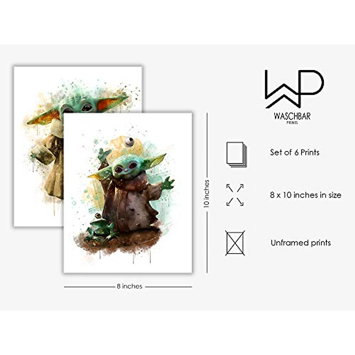 Star Wars The Child Baby Yoda Art Prints, Set of 6 (8 inches x 10 inches), Nursery Wall Art Stuff Decor, The Mandalorian Baby Grogu Photos, Kids Playroom, Wall Poster for Office (UNFRAMED)