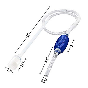 SunGrow Water Siphon Pump for Fish Tank with Priming Bulb, 3.5" Nozzle Net, 65-Inches, Long Nozzle Sand Cleaning Kit, Fish Gravel Vacuum to Clear Water, Aquarium Siphon Tank, 2-Minutes to Assemble