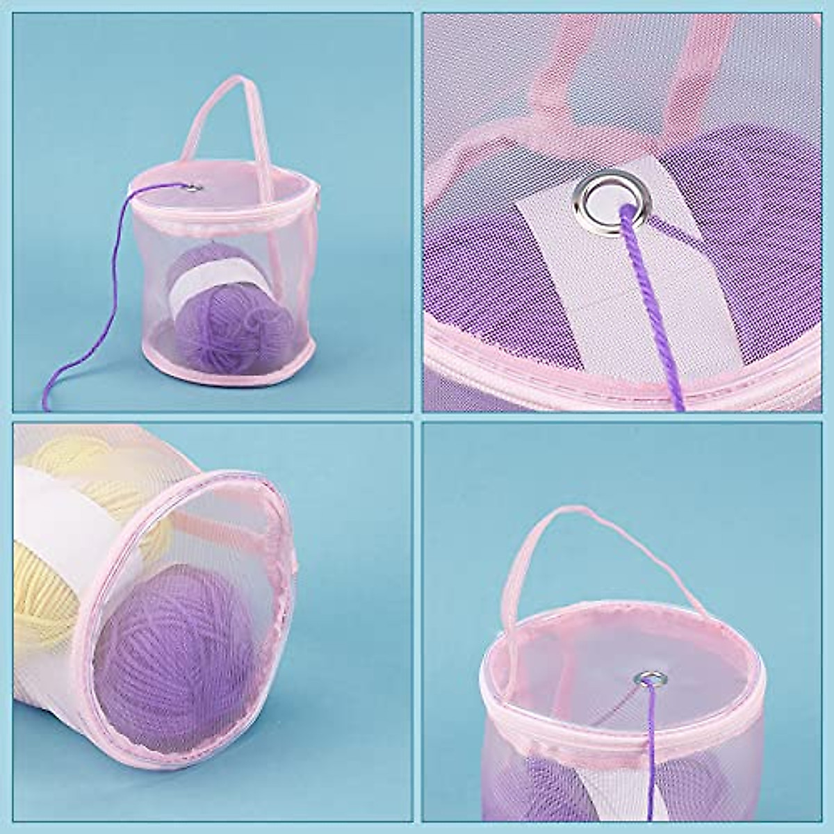 NBEADS 2 Pcs Empty Mesh Yarn Bags, Portable Knitting Bag Organza Storage Cases Tote Bags Crochet Thread Sewing Accessories for Yarn Storage (Pink and Navajo White)