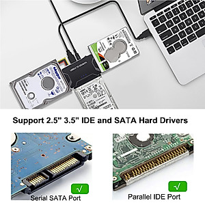 EYOOLD SATA IDE to USB 3.0 Adapter, External Hard Drive Reader USB + Type C Ultra Recovery Converter for Universal 2.5" 3.5" HDD/SSD CD/DVD Optical Drives