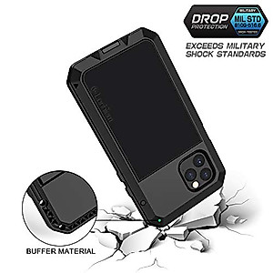 Lanhiem iPhone 11 Pro Max Metal Case, Heavy Duty Shockproof [Tough Armour] Rugged Case with Built-in Glass Screen Protector, 360 Full Body Protective Cover for iPhone 11 Pro Max (6.5 Inch) -Black