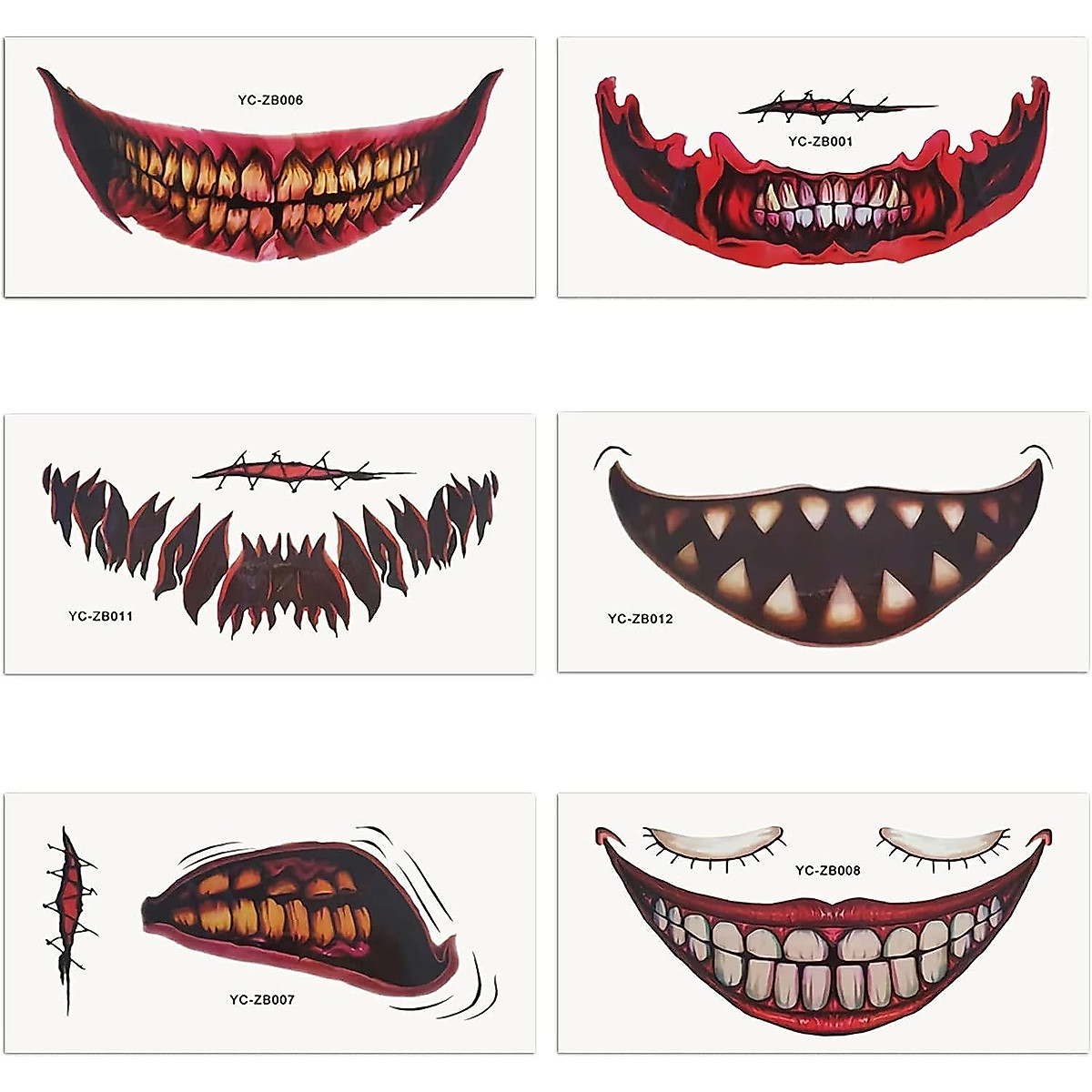12PCS Halloween Face Tattoos for Adults, 2022 Halloween Prank Makeup Temporary Tattoo, Scary Big Mouth Tattoo Realistic Halloween Face Tattoos for Adult Women and Men