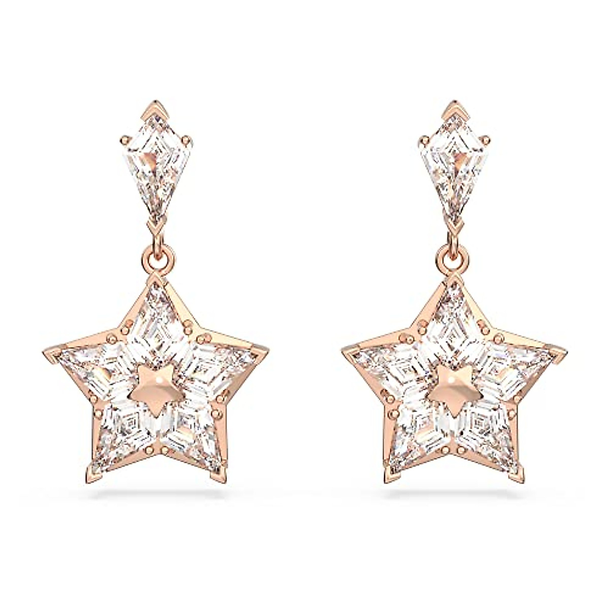 Swarovski Stella drop earrings, Kite cut, Star, White, Rose gold-tone plated