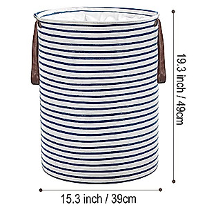 [2 Pack] Yiclick 19 inches 58L Collapsible Large Laundry Hamper, Waterproof Freestanding Laundry Baskets with Extended Handles, Foldable Dirty Clothes Hamper Baskets For Baby Kids Nursery(Blue Stripe)