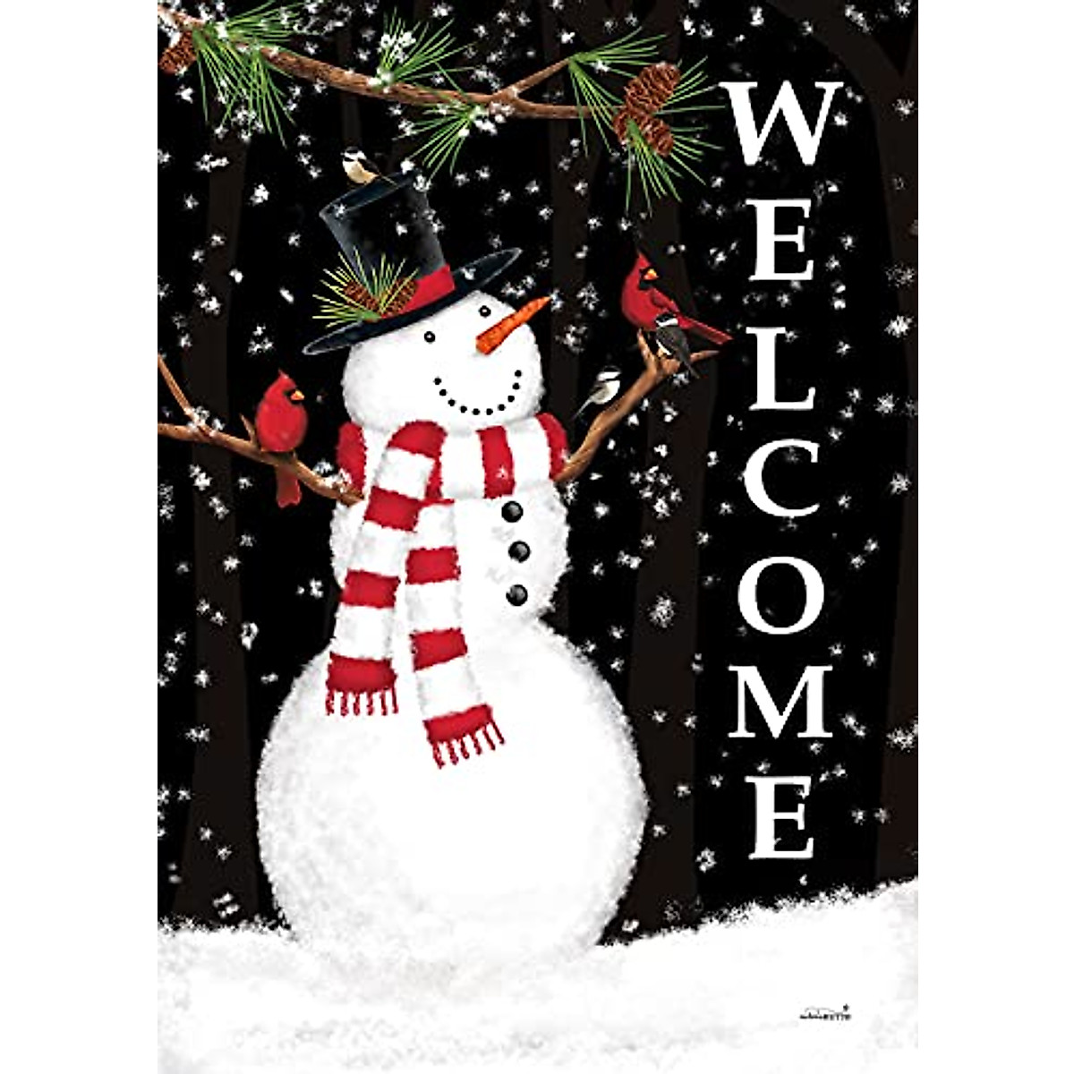 Toland Home Garden 1012572 Forest Snowman Welcome Winter Flag 28x40 Inch Double Sided Winter Garden Flag for Outdoor House Flag Yard Decoration