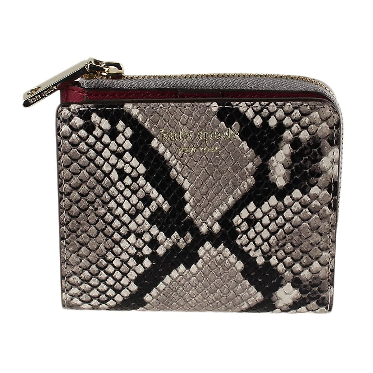 kate spade new york Eva Exotic Snake L-Zip Small Bifold Wallet (Grey, Black, Creme)