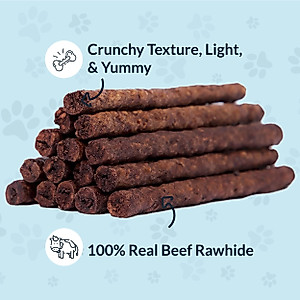 Pawveyor 5" Beefhide Munchy Sticks - 100 Beef-Flavored, All-Natural Granulated Rawhide Dog Chew Sticks for Small Dogs - Great Training Treats for Dogs or Puppy Treats for Small Puppies