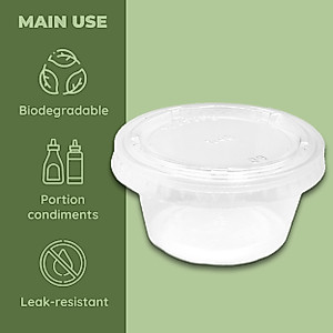 Jacent Compostable Condiment Cups with Lids, 2 oz Sauce Cups, 100 Sets per Pack: Eco-friendly for Salad Dressings, Charcuterie, Snacks and Samples
