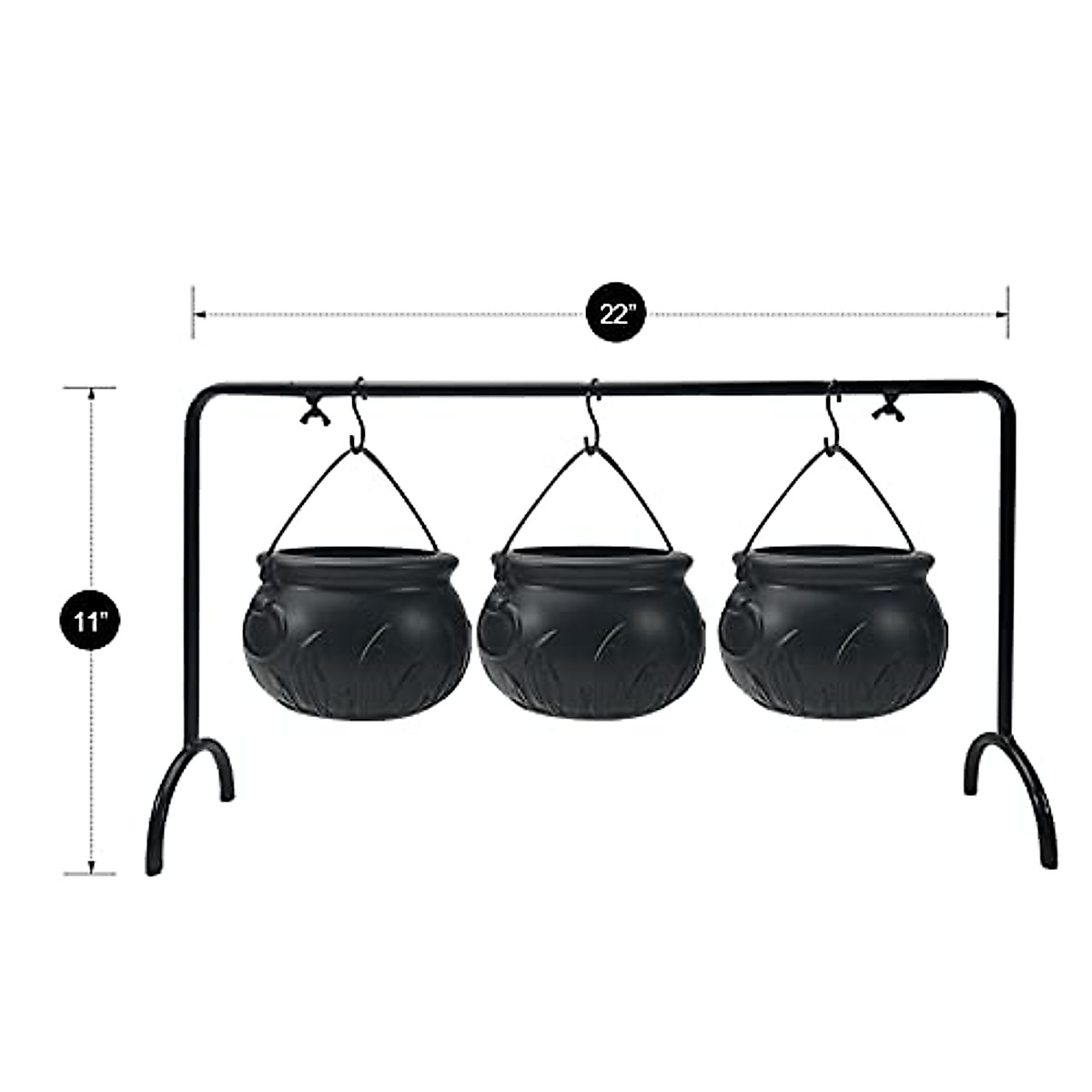 Halloween Decor - Halloween Party Decorations - Set of 3 Witches Cauldron Serving Bowls on Rack - Black Plastic Hocus Pocus Candy Bucket Cauldron for Indoor Outdoor Home Kitchen Decoration