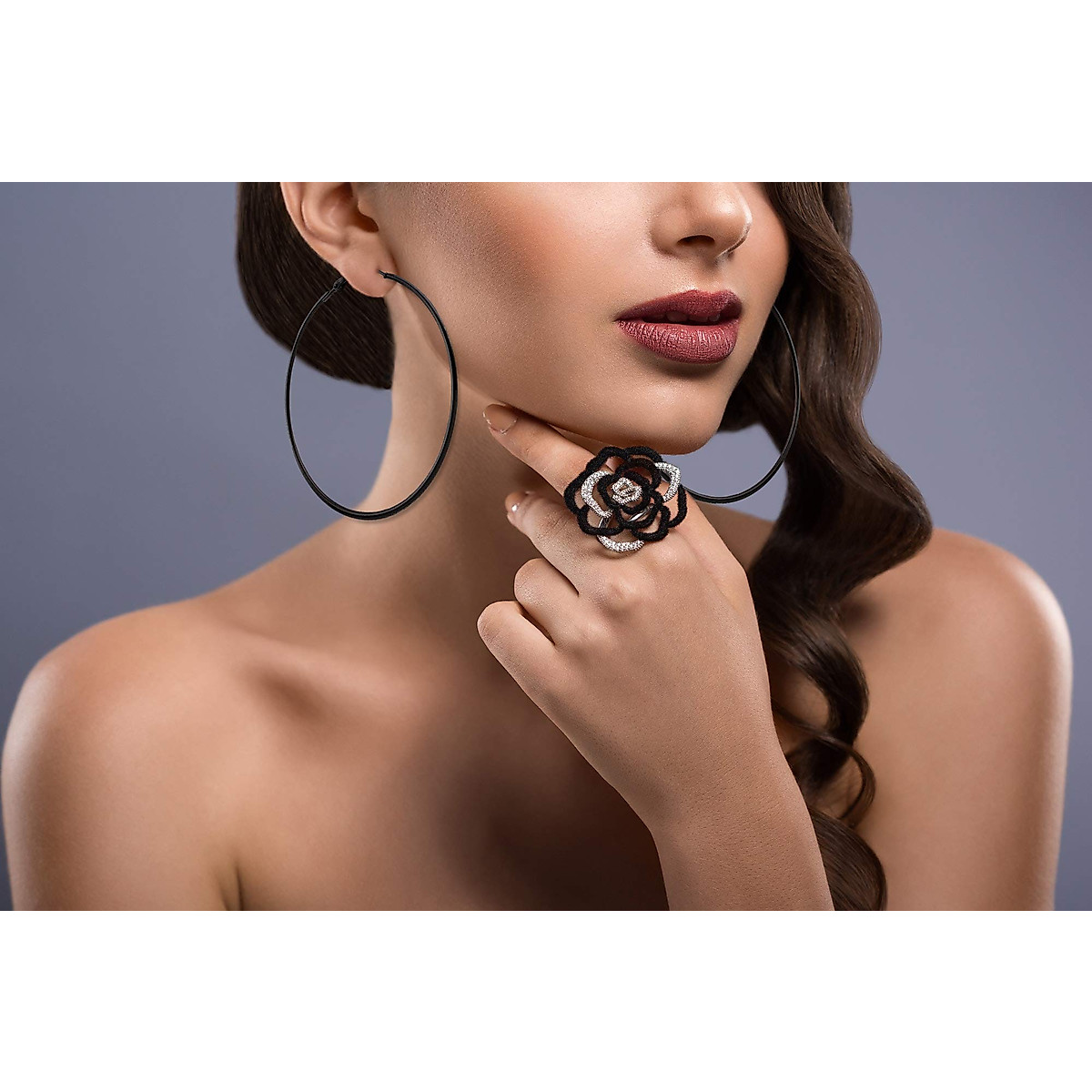 IDB Classic Stainless Steel Big Hoop Color Earrings - Huge Basketball Oversized Retro 80's Hoops - 3 1/8 inch (3.125" / 80mm) Diameter - (Midnight Black)