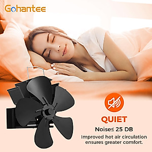 gohantee 5 Blades Stove Fan Heat Powered Fireplace Fan Hanging on Chimney Pipe for Wood Log Burner Fireplace Slient Efficiently Heat Distribution Eco-Friendly with Thermometer