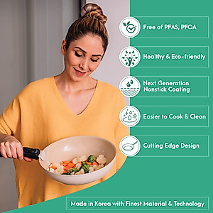 GK Steel Ceramic Detachable Pots and Pans Set - Ceramic Pots and Pans with Titanium Diamond Coating, Oven and Induction Safe(Warm White-3 Piece)