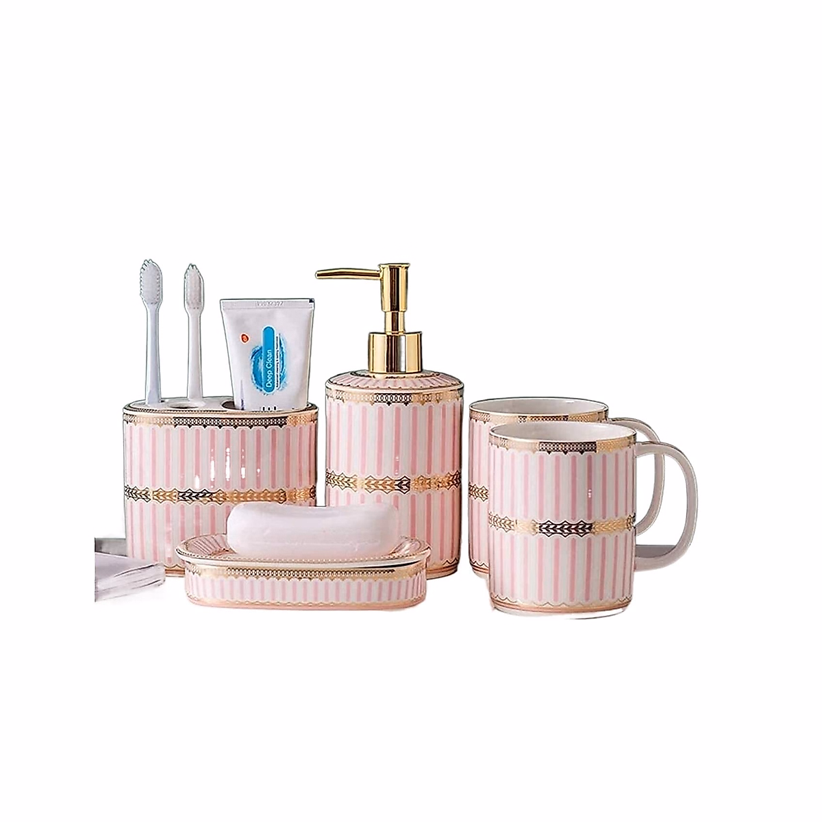 NICRX Soap Dispensers Bathroom Accessories Hotel Decor,Set,Elegant Porcelain Set Includes,Toothbrush Holder,Tumbler and soap Dish,etc Countertop