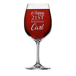 Customized 21st Birthday Party Shot Glass, Wine Glass, Beer Glass and Champagne Flute - Personalized and Engraved (16 oz Wine Glass with Stem)