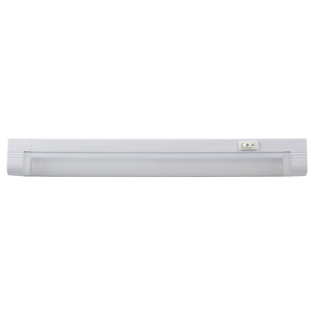 Enbrighten SlimLine 14in. Fluorescent Light Fixture, Plug-in, 5ft. Power Cord, F8T5 Bulb, Warm White, Flicker-Free, No-Hum, Instant-On Electronic Ballast, Linkable, On/Off Rocker Switch, White, 10168