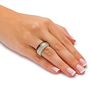 PalmBeach 14K Yellow Gold Round Genuine Black and White Jade Greek Key Ring Sizes 5-10 Size 5