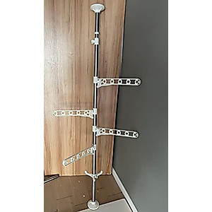 Hershii Portable Indoor Garment Coat Drying Rack Free Standing Coat Stands Clothes Storage Hanger Telescopic Tension Pole DIY Floor to Ceiling Lundry Racks Organizer, Height Adjustable - Ivory