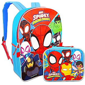 Fast Forward Spidey and His Amazing Friends Backpack Set - 5 Pc Marvel Spiderman School Supplies Bundle with 16” Backpack and Lunch for Kids Plus Water Bottle, Stickers, and More (Spiderman Bag Pack)