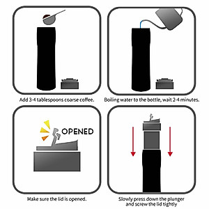 KATOHEKI Portable French Press Coffee Maker Stainless Steel Vacuum Insulated For Coffee/Tea Outdoor Car Travel Cup Coffee Mug, 350ML/12OZ, Black