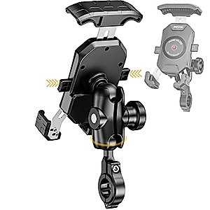Anti-Theft Motorcycle Phone Mount-iMESTOU Bike Ball Phone Holder Handlebar Double Socket Stem Mobile Holder with Aluminium 1" Ball Base 360 Rotation Universal for 4.0-7.0 Inch Smartphones