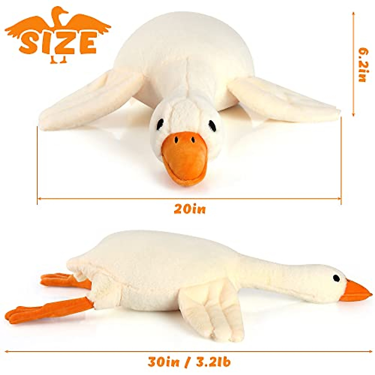 Qicpi 30" Goose Stuffed Animal Weighted Plush Toy 3.2Ibs White Swan Throw Soft Plush Sleeping Pillow Stuffed Animal Toys for Kids Gifts