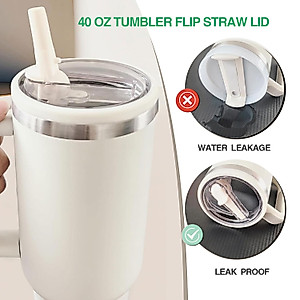 2 Pack 40 oz Tumbler Flip Straw Lid Replacement fit Only for Stanley Quencher, Spill Proof Splash Resistant Tumbler Lids for Stanley, Silicone Nozzle PCTG material (Black & Cream white)
