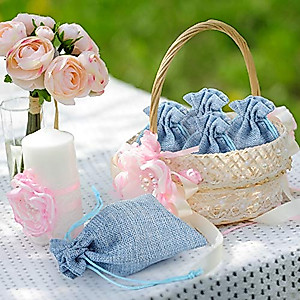 Naler 24pcs Burlap Bags with Drawstring Linen Gift Bags Jewelry Pouches Sacks for Wedding, Party Favors, DIY Craft, Presents, 4 x 6 Inch, Baby Blue