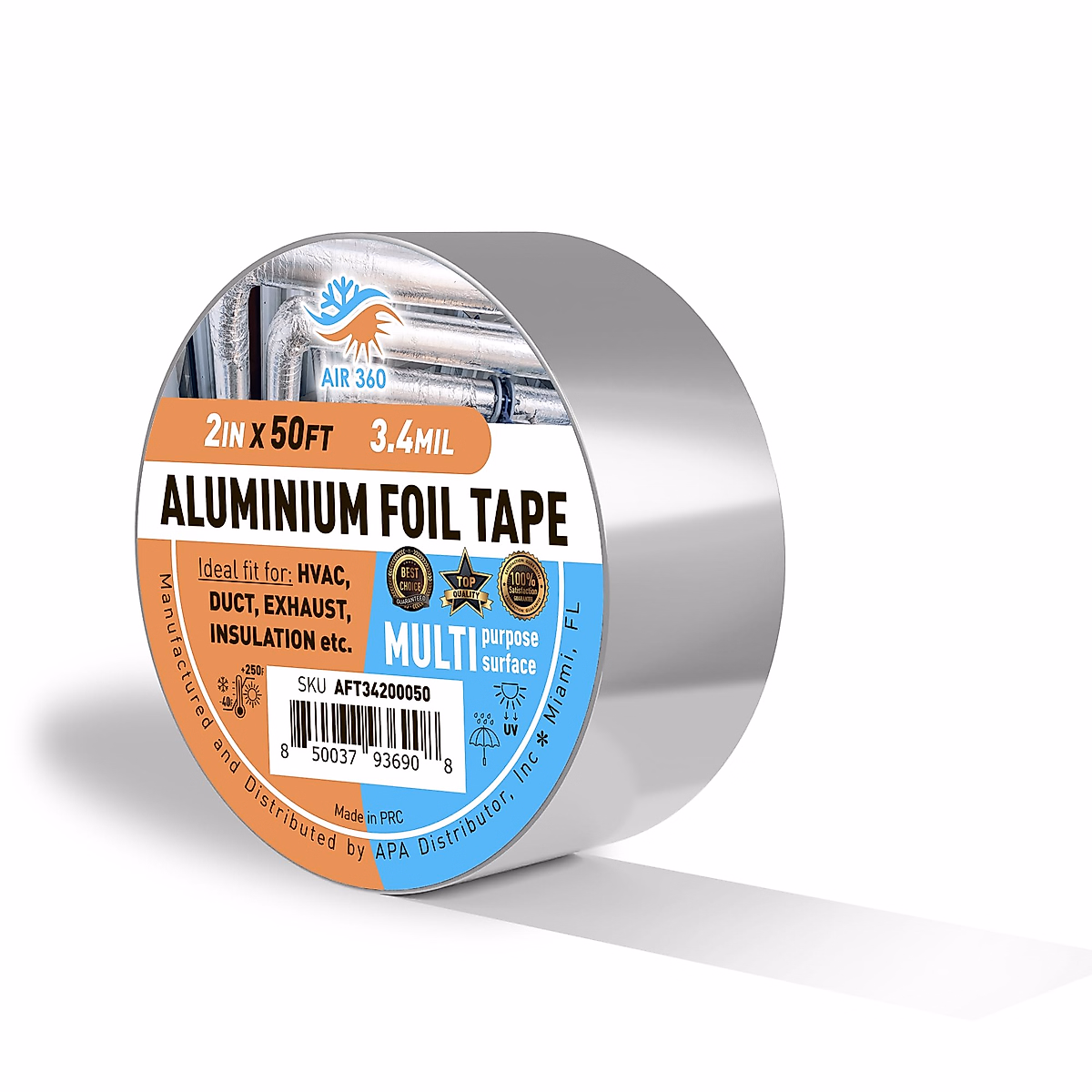 𝐏𝐫𝐢𝐦𝐞 𝐃𝐞𝐚𝐥: Aluminum 2" x 50 ft HVAC Weather Duct Tape, High Temp Waterproof Foil Tape for AC, Thick Fire Proof Cold Weather Metal Tape, Pipe Repair Heavy Duty Flex Duck Tape for Insulation