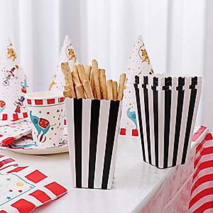 Tomaibaby 24pcs Striped Popcorn Boxes, Black and White Small Paper Popcorn Boxes for Party Supplies