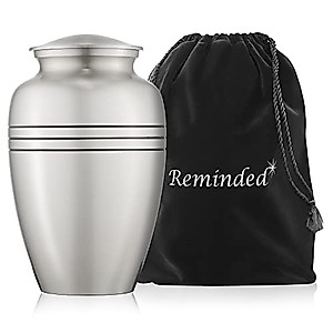 Reminded Adult Cremation Memorial Urn for Human Ashes, Pewter with Black Stripe Brass Funeral Urn with Velvet Bag