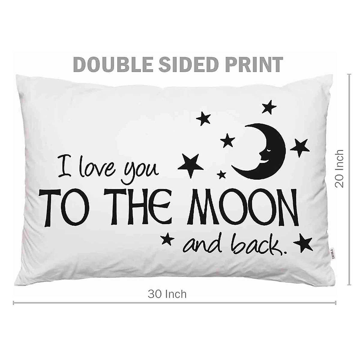 EKOBLA Throw Pillow Cover I Love You to The Moon and Back Letter Handwritten Doddle Design Stars Black White Decor Lumbar Pillow Case Cushion for Sofa Couch Bed Standard Queen Size 20x30 Inch
